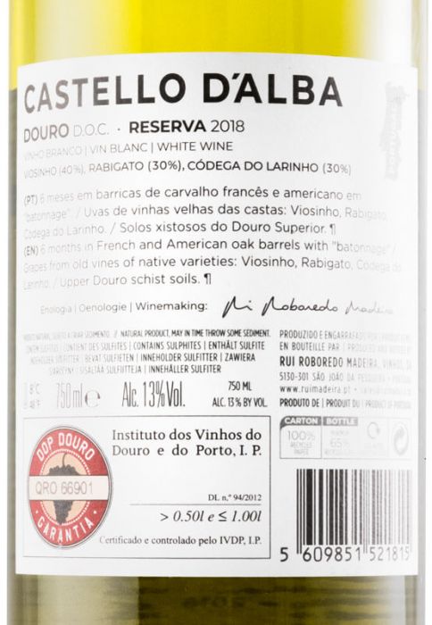 2018 Castello D'Alba Reserva branco