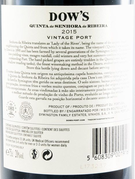 2015 Dow's Quinta Senhora da Ribeira Vintage Porto (caixa de madeira)