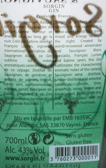 Gin Sorgin Small Batch Sauvignon