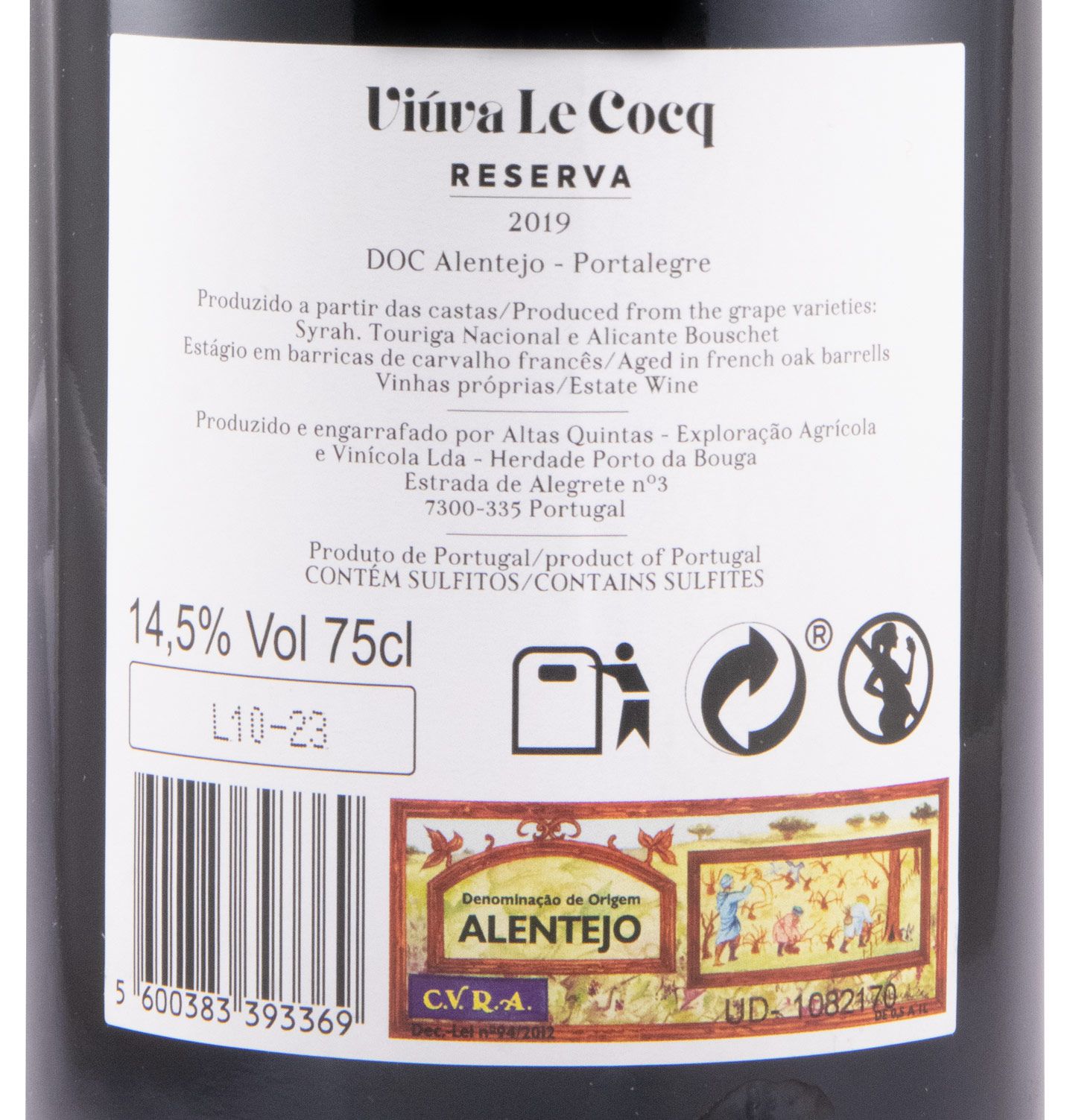 2019 Altas Quintas Viúva Le Cocq Reserva tinto