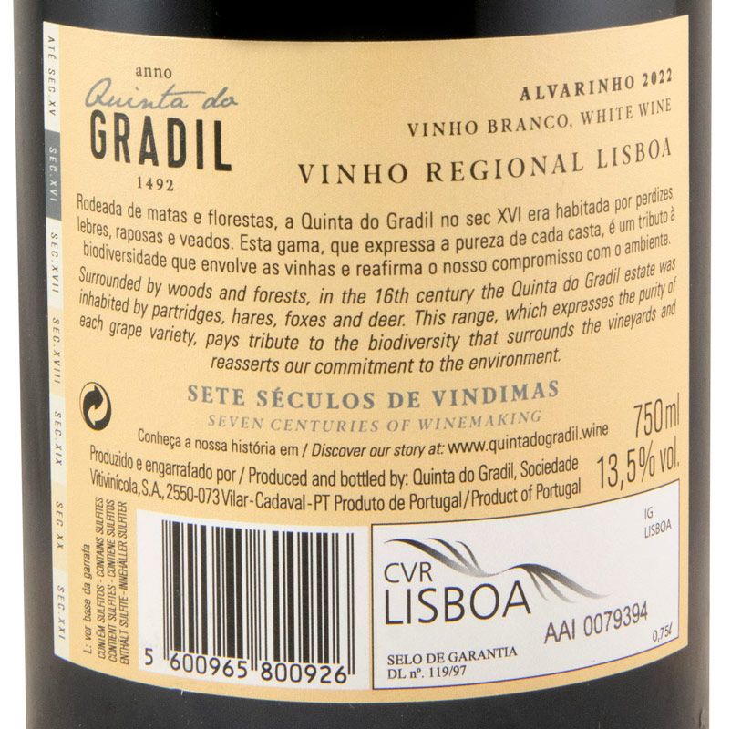 2022 Quinta do Gradil Alvarinho branco