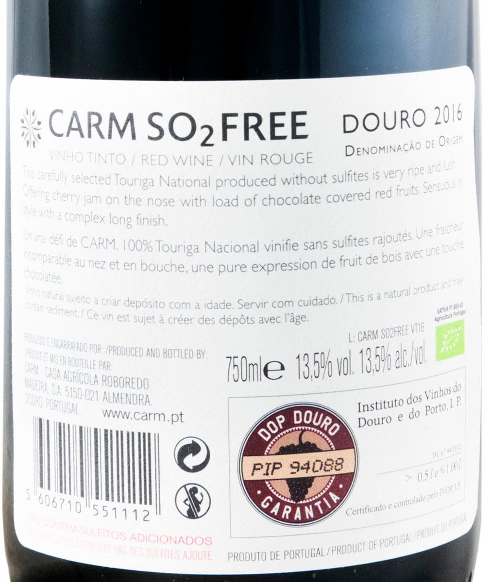 2016 Carm SO2 Free Touriga Nacional organic red