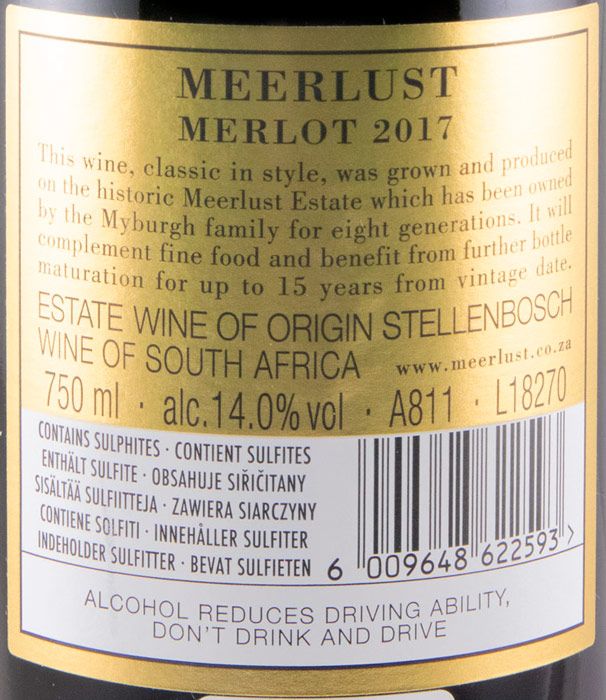 2017 Meerlust Merlot tinto