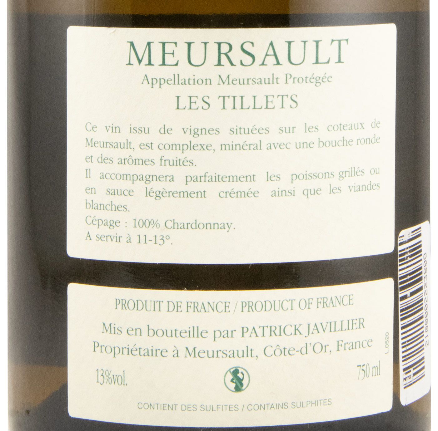 2023 Patrick Javillier Les Tillets Meursault branco