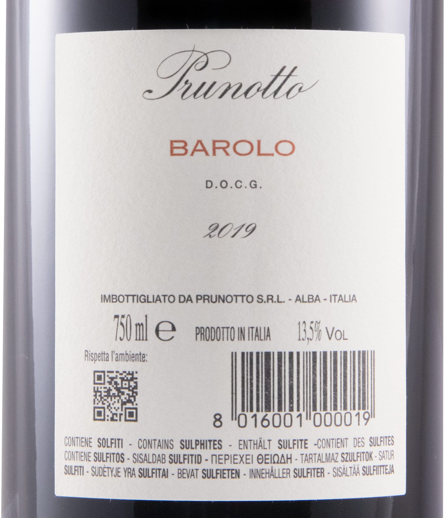 2019 Prunotto Barolo tinto