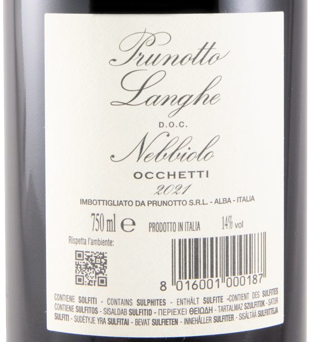 2021 Prunotto Occhetti Nebbiolo Langhe red